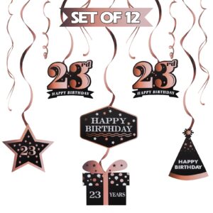 lingteer happy 23rd birthday decorations,23rd birthday black with rose swirls hanging streamer kit,cheers to 23 years old bday foil party photo backdrop supplies.