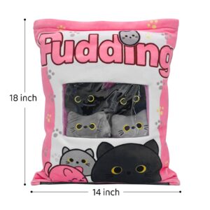 Cute Black Cat Plush Pillow Throw Pillow, Removable Stuffed Animal Plush Toy, Bag of Soft Gray Cat Plushies, Kawaii Kitten Plush Doll Sofa Decorative Pillow Gifts for Boys Girls Kids (Pink)