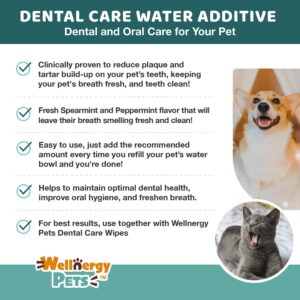 Wellnergy Pets Dental Care Water Additive for Dogs & Cats 2 Pack – No Brush Formula, Oral Hygiene & Fresh Breath, Reduce Plaque and Tartar. 16 FL OZ Each Bottle