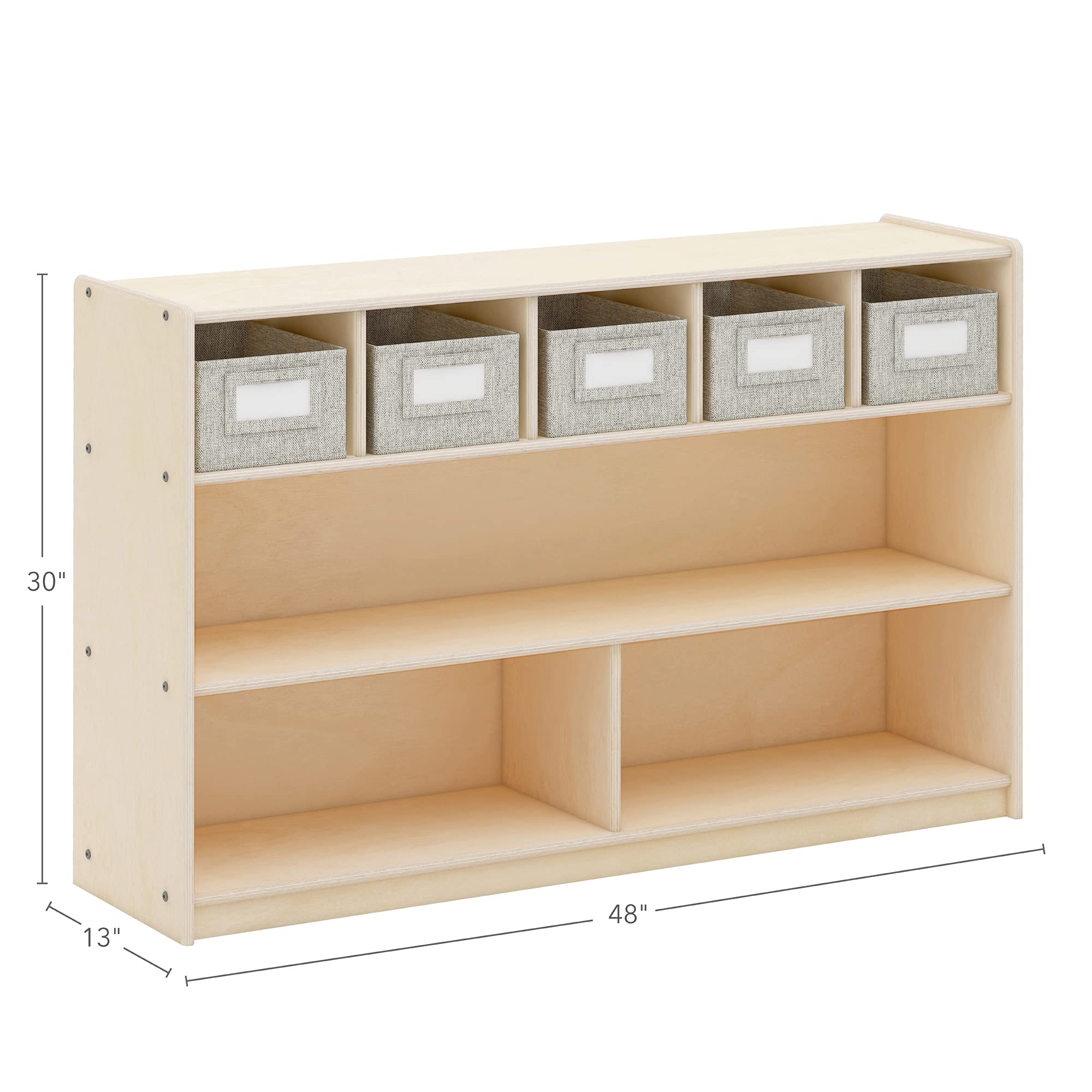 Guidecraft EdQ Shelves and 5 Bin Storage Unit- Natural: Wooden Organizer Cabinet for School and Home, Teacher's Book Cubby and Toy Shelf