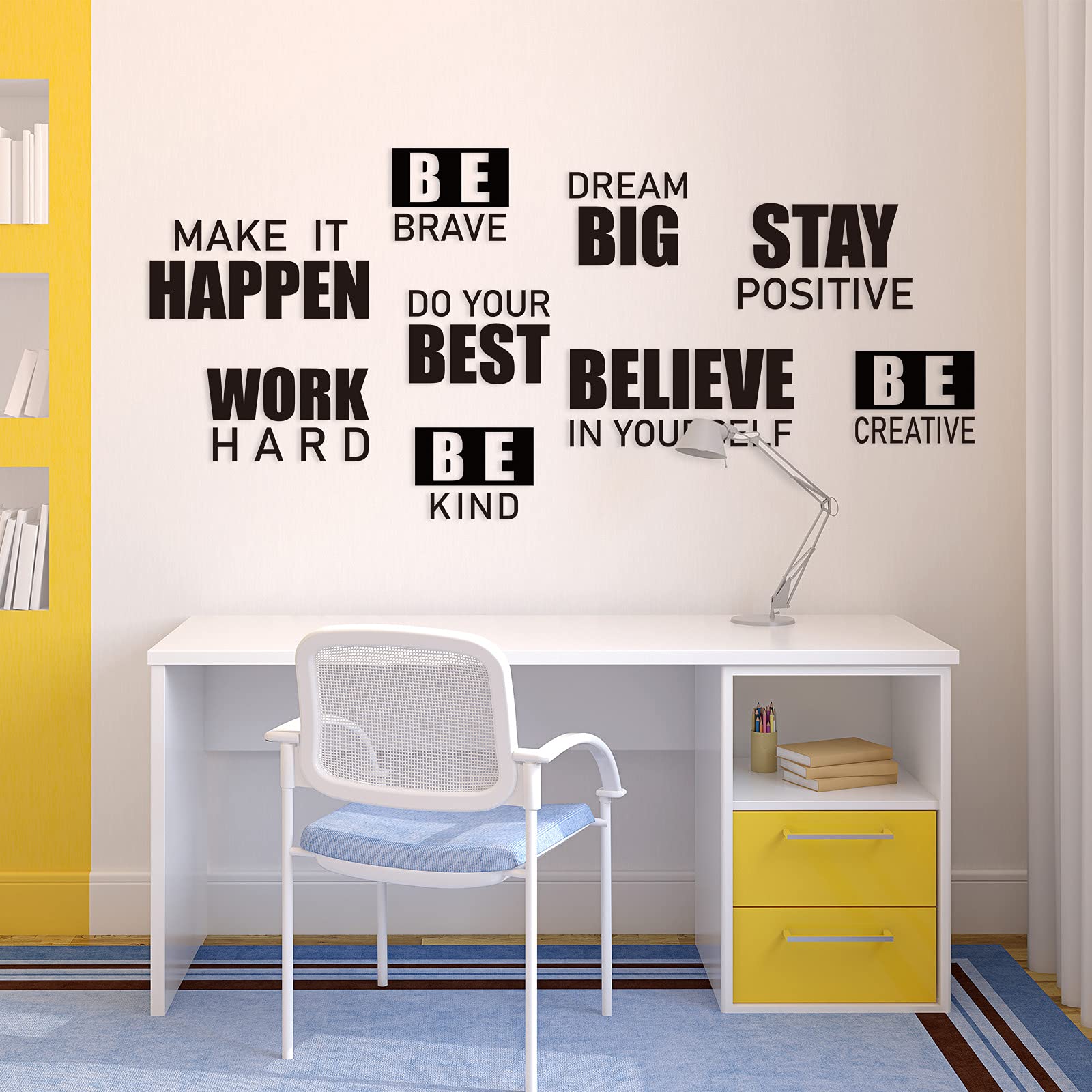 4 Sheets Inspirational Wall Decals Peel and Stick Motivational Phrases Wall Stickers Positive Quotes Stickers for Library Home School Office Wall Art Decorations