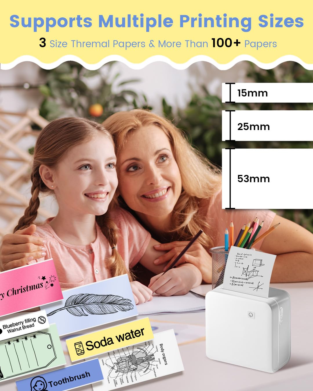 Memoking Photo Sticker Printer Machine - 2" Mini Printer - HD 300dpi Sticker Maker Machine for Pad&Phone - M02 Pro Portable Mini Pocket Thermal Printer White - Inkless Bluetooth Printer for Photos,DIY