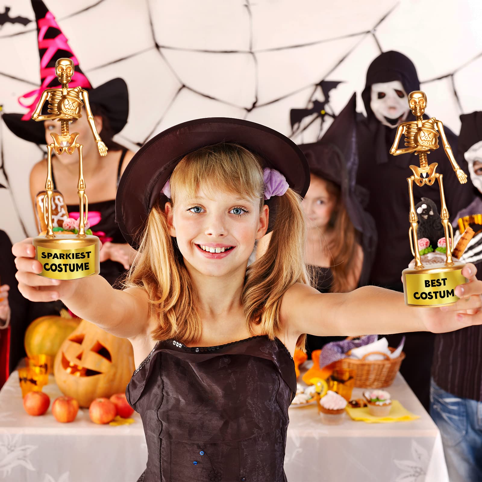 6 Halloween Best Costume Skeleton Trophy, Halloween Skull Party Favor Prizes, Halloween Party Supplies Gold Bones Game Awards, Costume Contest Event Trophy, School Classroom Rewards for Kids Age 3+