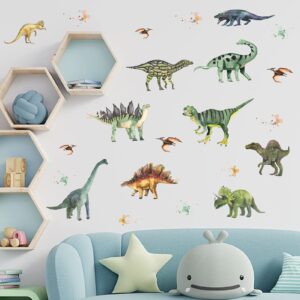 ASMPIO 14Pcs Dinosaurs Wall Stickers, Removable Forest Dinosaur Wall Decals Waterproof Dino Animal Decor Mural for Bedroom Living Room Bathroom Home Decoration