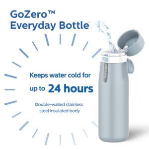 PHILIPS Filtered Water Bottle, Insulated Stainless Steel Water Purifier Bottle for Daily Life & Travel, BPA Free with GoZero Everyday Filter for Cleaner & Tastier Tap Water, Keeps Cold, 18.6 oz Blue