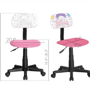 JJS Kids Rolling Drawing Desk Chair, Small Swivel Office Computer Chair for Teens, Low-Back Adjustable Coloring Upholstered Student Task Chair, Pink