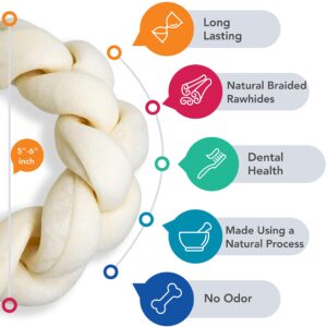 ICROKUS Natural Braided Rawhides for Dogs - Rawhide Dog Treats Digestible Braided Dog Chews Rings - Free Range Grass Fed Dog Treat Donut 5 inches Set of 3 Units (No Odor)