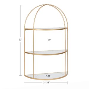 Kate and Laurel Freade Modern 3 Tier Shelf, 22 x 8 x 32, White and Gold, Decorative Glam Shelf for Storage and Display