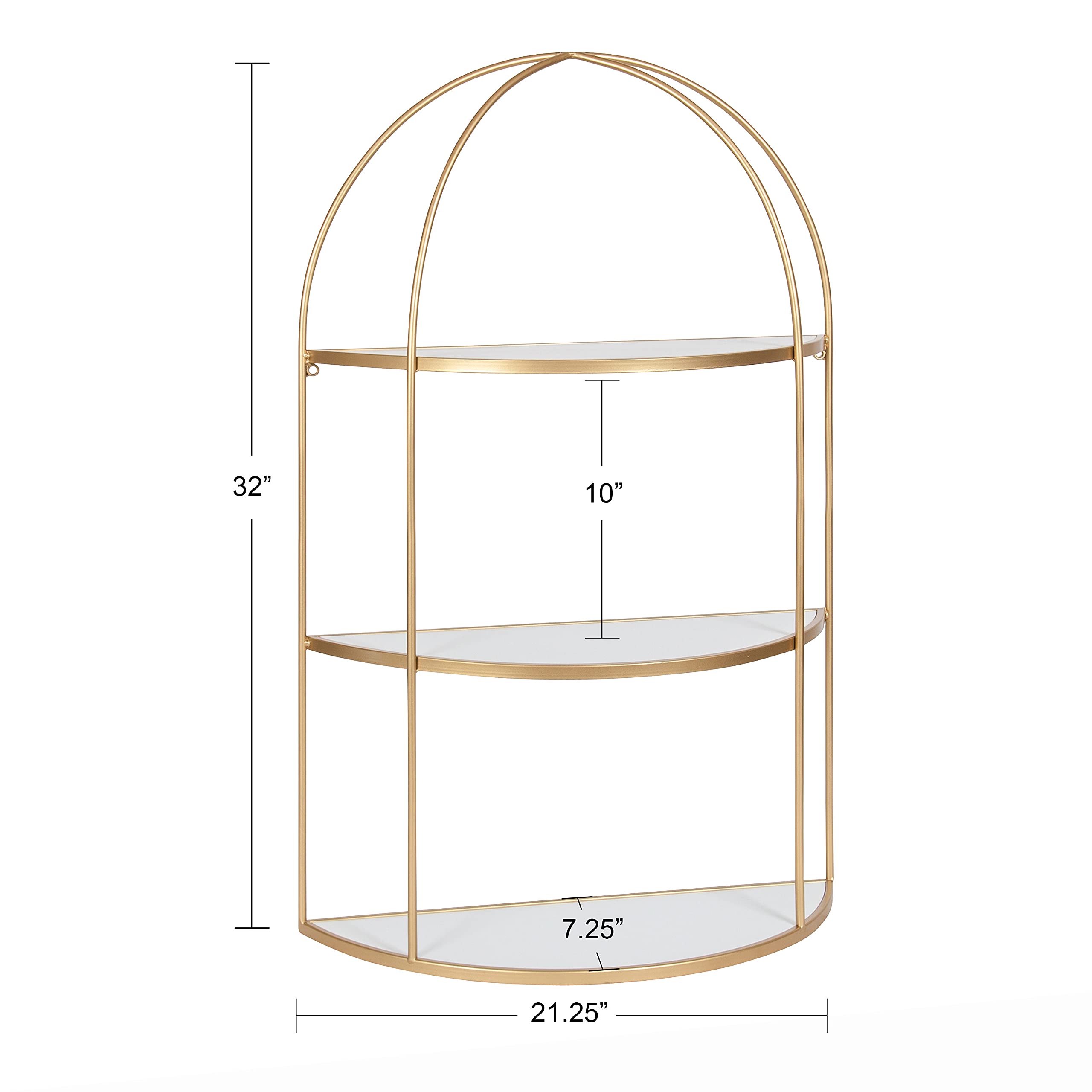 Kate and Laurel Freade Modern 3 Tier Shelf, 22 x 8 x 32, White and Gold, Decorative Glam Shelf for Storage and Display