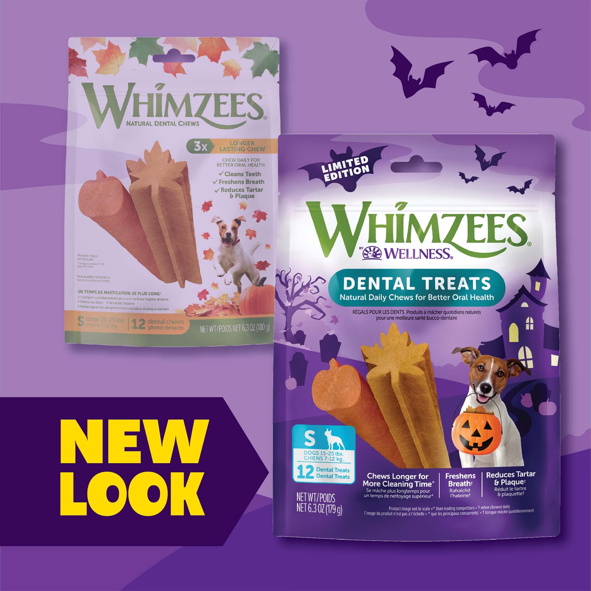 Whimzees by Wellness Halloween Natural Dental Chews for Dogs, Long Lasting Treats, Grain-Free, Freshens Breath, Small Breed, 12 Count