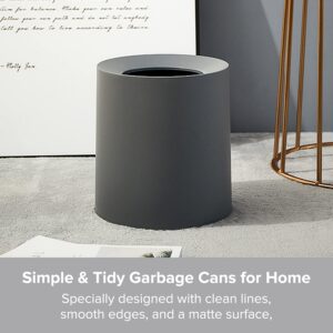 Modern Round Waste Basket - 3.2Gal/12.1L Open Top Trash Bin - Gray Garbage Can with Removable Plastic Bin Liner - Touchless Bathroom Garbage Can or Trash Can for Kitchen - Minimalist Office Trash Can