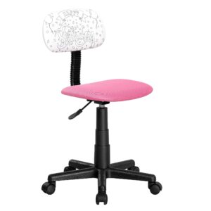 JJS Kids Rolling Drawing Desk Chair, Small Swivel Office Computer Chair for Teens, Low-Back Adjustable Coloring Upholstered Student Task Chair, Pink