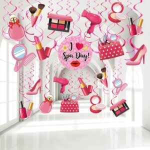 30 pieces spa day hanging swirl decorations, makeup party i love spa sign foil swirls ceiling decor cutout card for girl women nail birthday theme party baby shower supplies