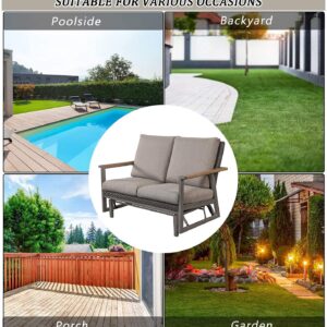 Sports Festival Outdoor Furniture Patio Glider Bench Swing Seating Loveseat with Grey Thick Cushions Rattan Wicker Rocking Chair in Metal Frame for Garden Porch Backyard