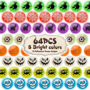 Shemira 64pcs Glow in The Dark Bouncing Balls,8 Halloween Theme Designs Bouncy Toys Balls, Halloween Party Favor Supplies, Trick or Treating Goodie, Halloween Miniatures,School Classroom Game Rewards