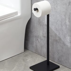 Free Standing Bathroom Toilet Paper Holder Stand with Reserve, Stainless Steel Pedestal Tissue Roll Holder, Black DECLUTTR