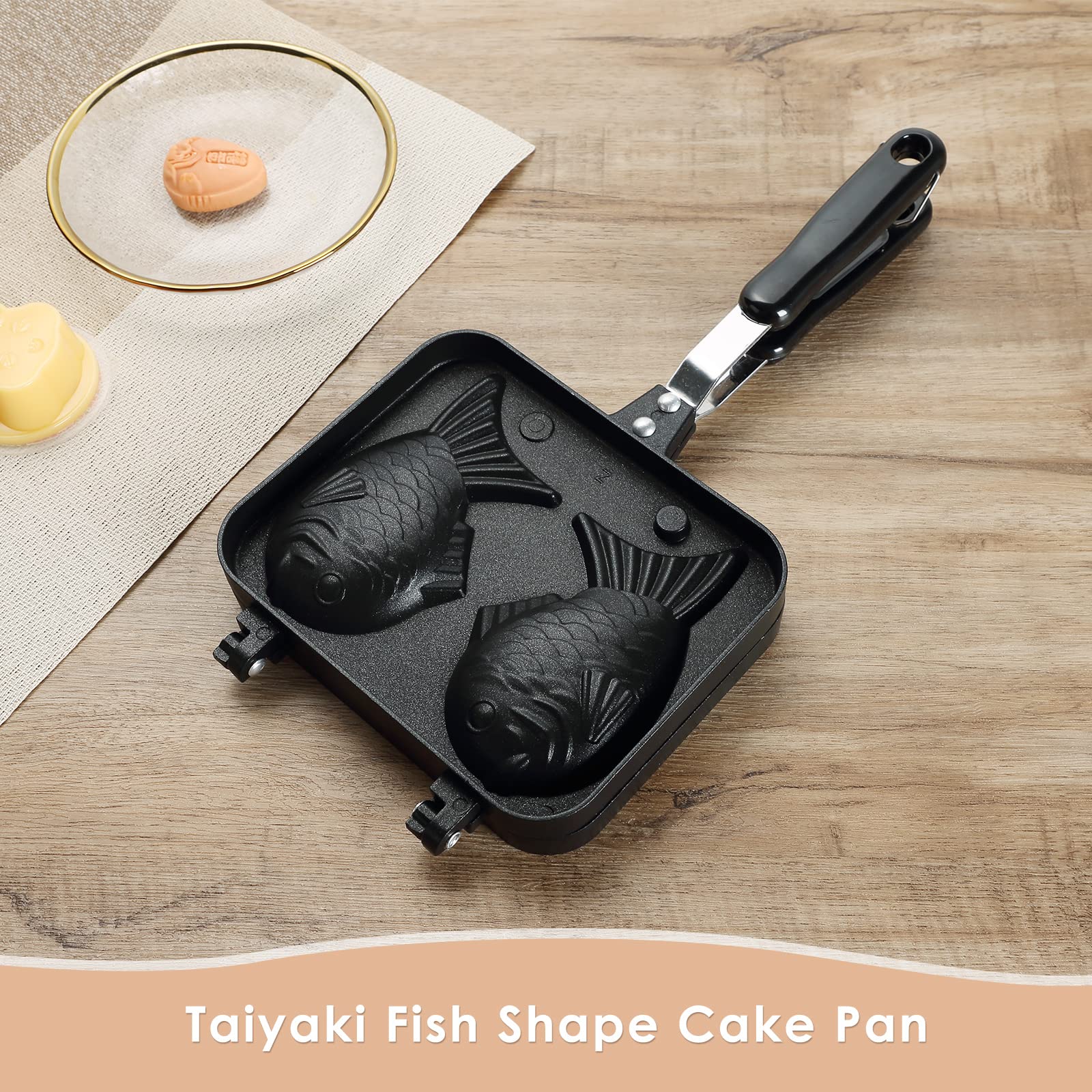 MAOPINER Taiyaki Fish Shape Cake Pan Waffle Cake Maker Pan Fish Shaped Pancake Double Pan Mold for Home DIY Cooking Party Dessert