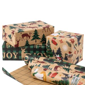 ruspepa christmas wrapping paper rolls with tags and jute string - 17 inches x 10 feet per roll, total of 3 rolls