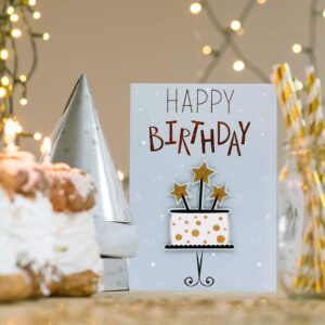 Bangtang happy birthday cards 6 design combinations 12 pieces of of happy birthday cards, happy birthday cake gold foil bulk birthday card combination (with self-adhesive envelope).