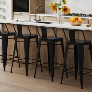 Changjie Furniture Metal Barstools Set of 4 Industrial Bar Stools Counter Stools with Backs Indoor Outdoor Counter Height Bar Stools (26 Inch, Bronze)