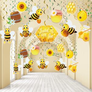 30 pieces bee hanging swirl decorations, bee party hanging swirls honey bee foil ceiling streamers bee themed party supplies for kids birthday baby shower bee day party decor