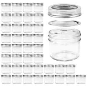 homerove 4 oz mason jars with silver lids and bands, 40 pack 120 ml regular mouth glass canning jars for jam, honey, wedding favors, shower favors, spice