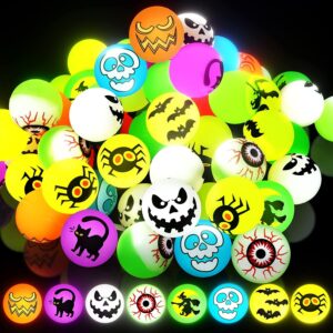 72 pcs glow in the dark bouncing balls - 8 halloween theme bouncy balls for halloween party favor supplies school classroom game rewards/prizes, trick or treating goodie, comes with a pouch bag