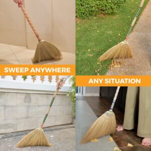 SN SKENNOVA Asian Broom for Cleaning Floor/Handheld Household Broom for Outdoor and Indoor : House Broom - Hardwood Sweeper with Brush Power and Circle Cleaning (Thai Pattern 2, Blue 2)