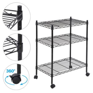 ZENY 3-Shelf Heavy Duty Shelving Storage Unit with Casters, Metal Organizer Wire Rack for Kitchen, Office, Garage, Black