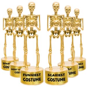 6 halloween best costume skeleton trophy, halloween skull party favor prizes, halloween party supplies gold bones game awards, costume contest event trophy, school classroom rewards for kids(a)