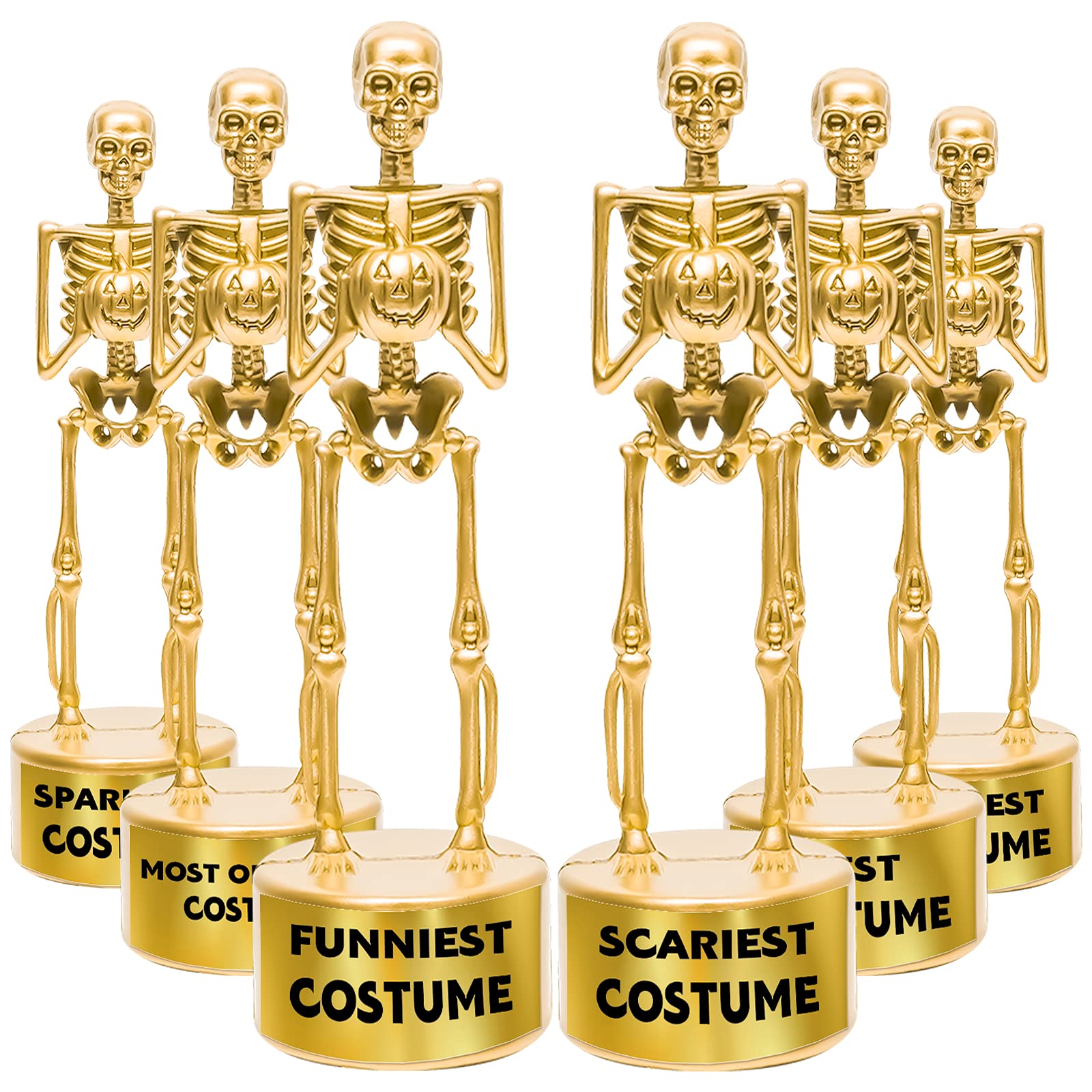 6 Halloween Best Costume Skeleton Trophy, Halloween Skull Party Favor Prizes, Halloween Party Supplies Gold Bones Game Awards, Costume Contest Event Trophy, School Classroom Rewards for Kids(A)