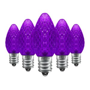 yongzhenlite ul listed box of 25 c7 led replacement bulbs,2 smd leds in each c7 dimmable lights bulb for outdoor string lights,full waterproof and break resistant (purple color)