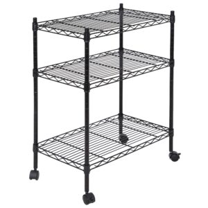 zeny 3-shelf heavy duty shelving storage unit with casters, metal organizer wire rack for kitchen, office, garage, black