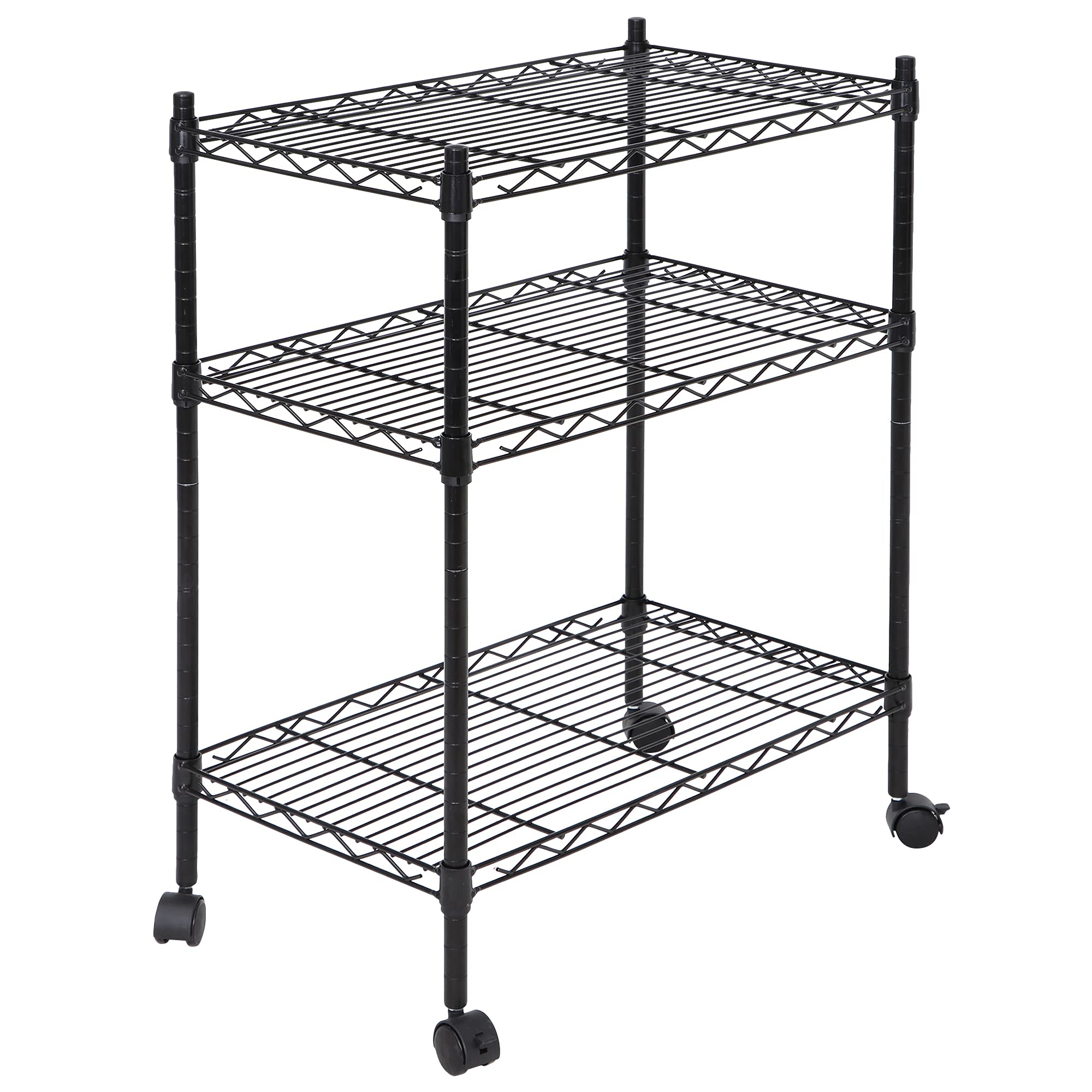 ZENY 3-Shelf Heavy Duty Shelving Storage Unit with Casters, Metal Organizer Wire Rack for Kitchen, Office, Garage, Black