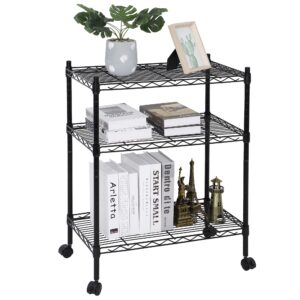 ZENY 3-Shelf Heavy Duty Shelving Storage Unit with Casters, Metal Organizer Wire Rack for Kitchen, Office, Garage, Black