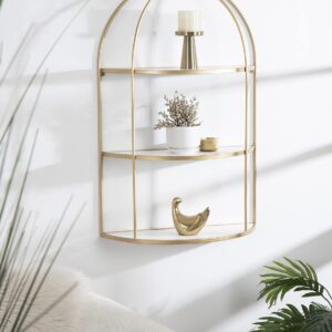 Kate and Laurel Freade Modern 3 Tier Shelf, 22 x 8 x 32, White and Gold, Decorative Glam Shelf for Storage and Display