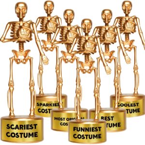 6 halloween best costume skeleton trophy, halloween skull party favor prizes, halloween party supplies gold bones game awards, costume contest event trophy, school classroom rewards for kids age 3+