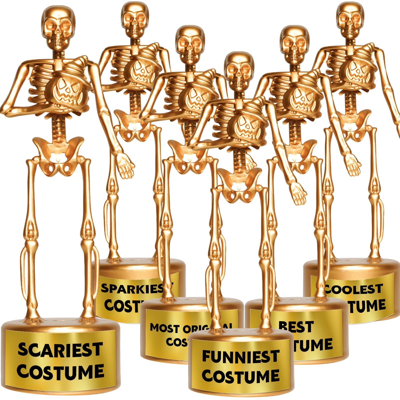 6 Halloween Best Costume Skeleton Trophy, Halloween Skull Party Favor Prizes, Halloween Party Supplies Gold Bones Game Awards, Costume Contest Event Trophy, School Classroom Rewards for Kids Age 3+