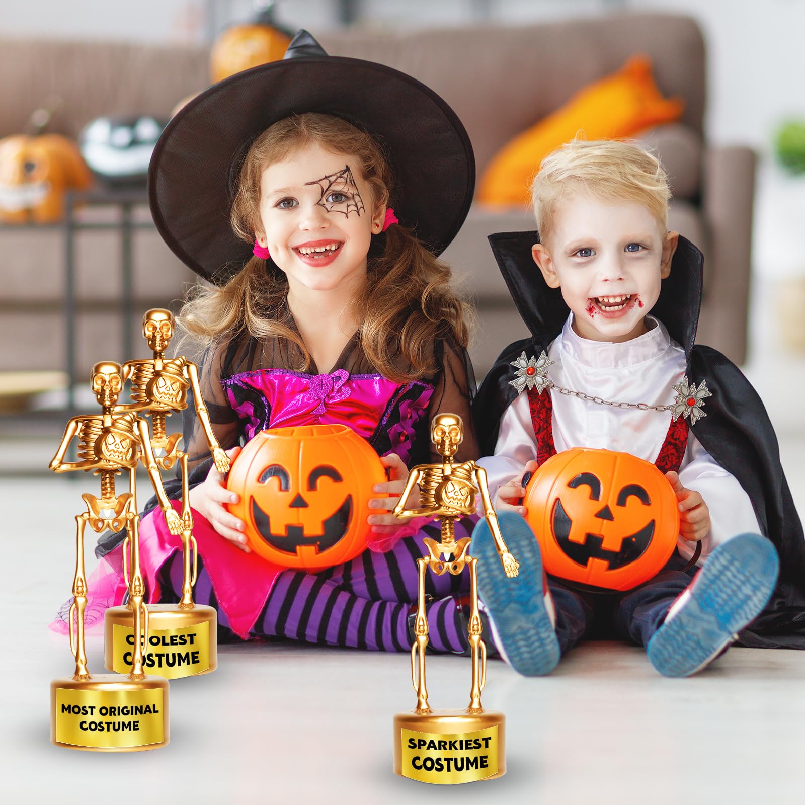 6 Halloween Best Costume Skeleton Trophy, Halloween Skull Party Favor Prizes, Halloween Party Supplies Gold Bones Game Awards, Costume Contest Event Trophy, School Classroom Rewards for Kids Age 3+