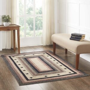 vhc brands colonial star rug with pvc pad, jute blend, rectangle, tan black red, 48x72 inches