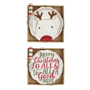 Mud Pie, Merry, Farmhouse Christmas Cheese Set, 8.5", plate 8 1/2" dia | spreader 5 1/2"