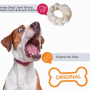 ICROKUS Natural Braided Rawhides for Dogs - Rawhide Dog Treats Digestible Braided Dog Chews Rings - Free Range Grass Fed Dog Treat Donut 5 inches Set of 3 Units (No Odor)