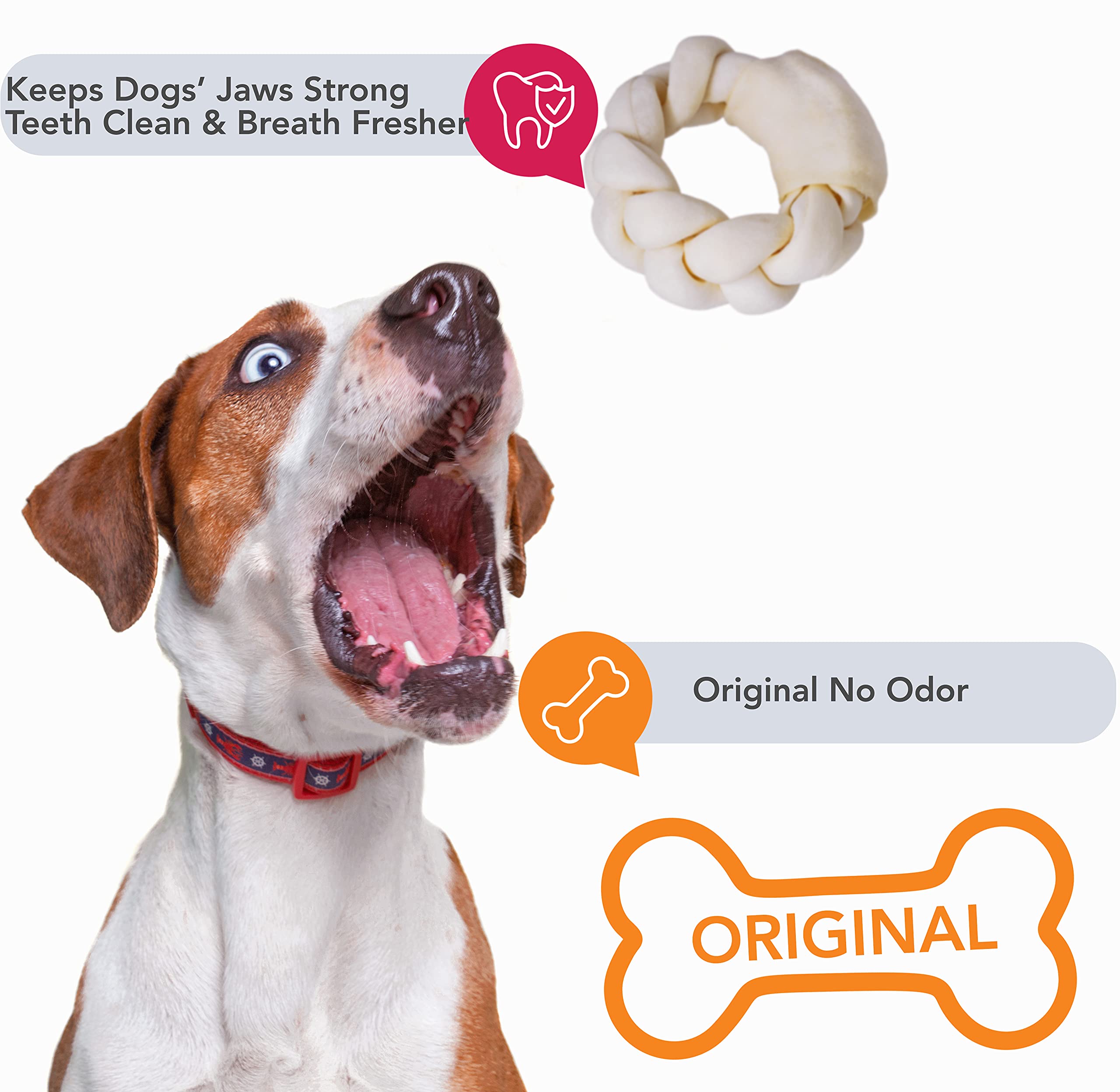 ICROKUS Natural Braided Rawhides for Dogs - Rawhide Dog Treats Digestible Braided Dog Chews Rings - Free Range Grass Fed Dog Treat Donut 5 inches Set of 3 Units (No Odor)