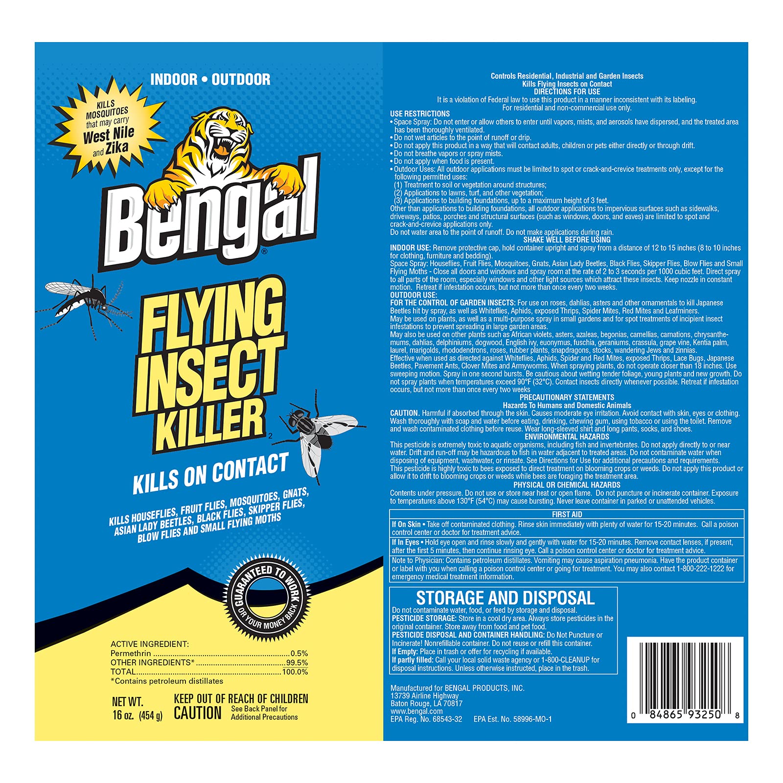 Bengal Flying Insect Killer, Indoor and Outdoor Fly and Mosquito Killer Spray, 2-Count, 16 Oz. Aerosol Cans