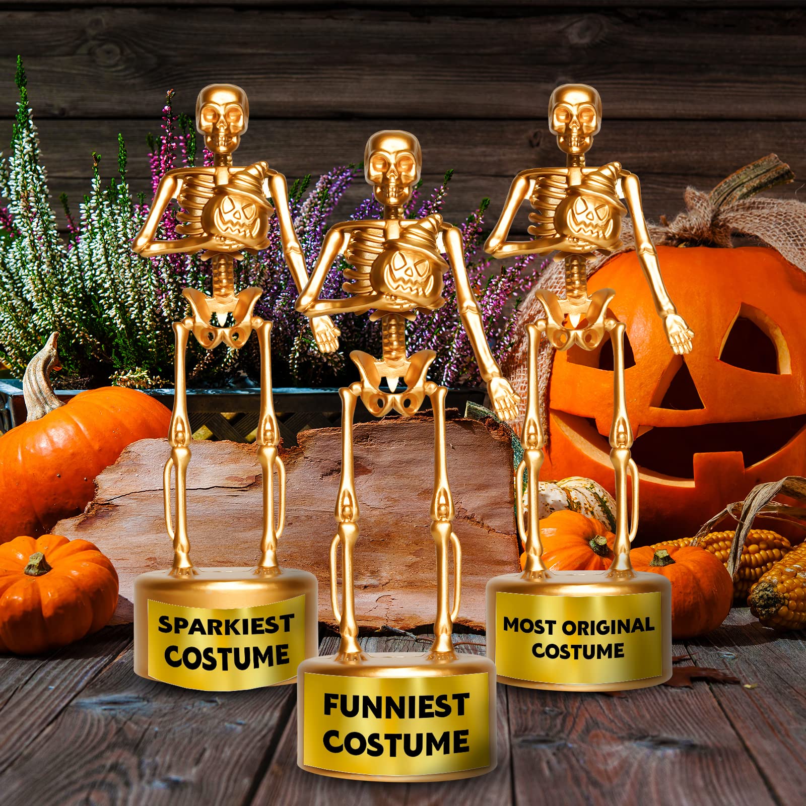 6 Halloween Best Costume Skeleton Trophy, Halloween Skull Party Favor Prizes, Halloween Party Supplies Gold Bones Game Awards, Costume Contest Event Trophy, School Classroom Rewards for Kids Age 3+