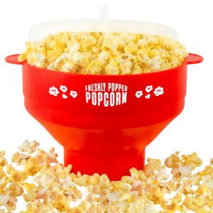 silicone microwave popcorn popper (red) air popper popcorn maker no oil required, collapsible pop-corn bowl with lid, reusable, bpa-free, dishwasher safe