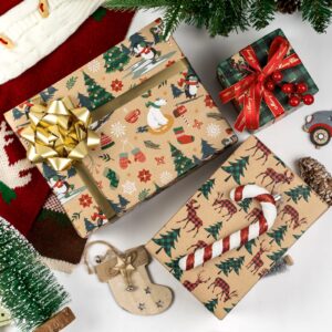 RUSPEPA Christmas Wrapping Paper Rolls with Tags and Jute String - 17 inches x 10 feet per Roll, Total of 3 Rolls