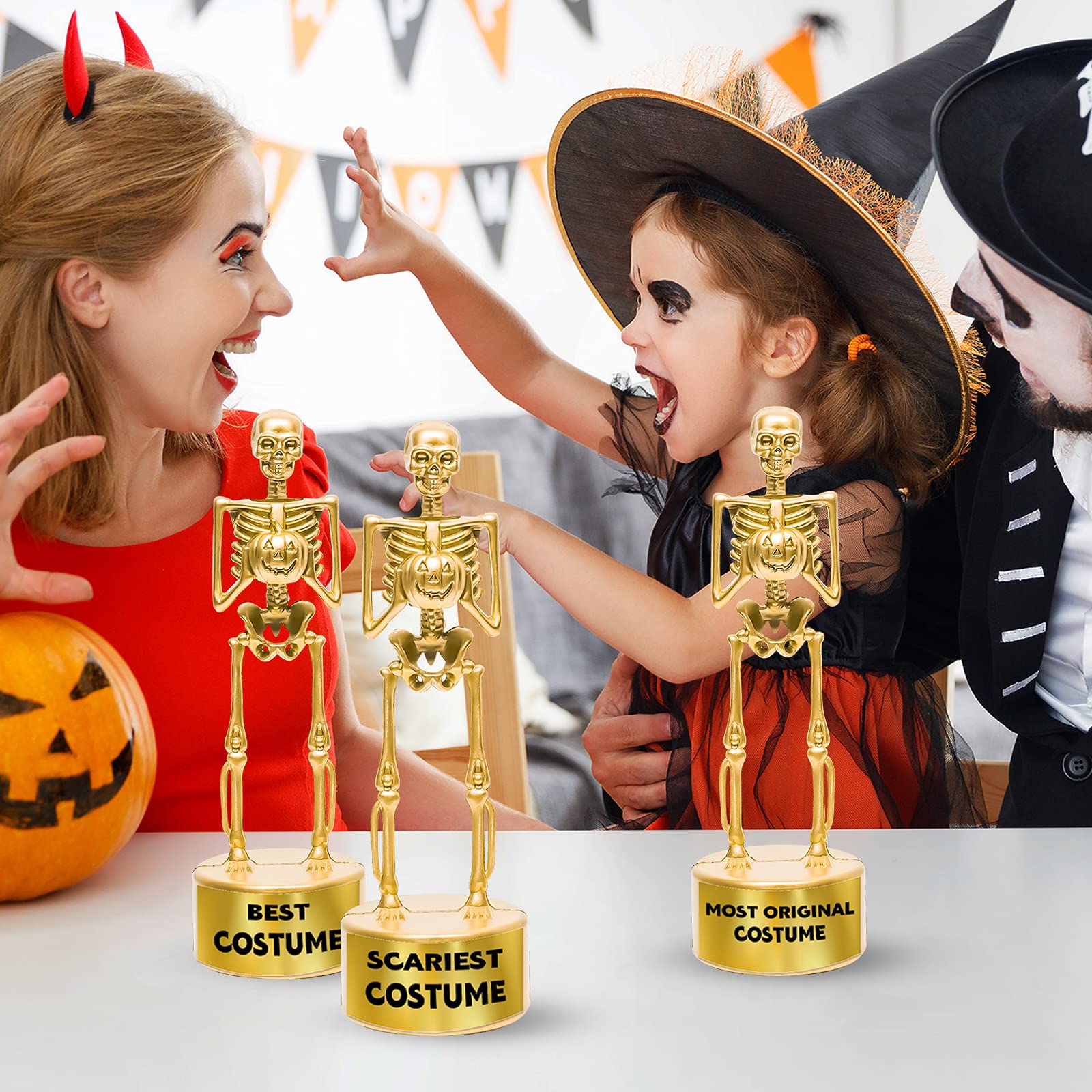 6 Halloween Best Costume Skeleton Trophy, Halloween Skull Party Favor Prizes, Halloween Party Supplies Gold Bones Game Awards, Costume Contest Event Trophy, School Classroom Rewards for Kids(A)