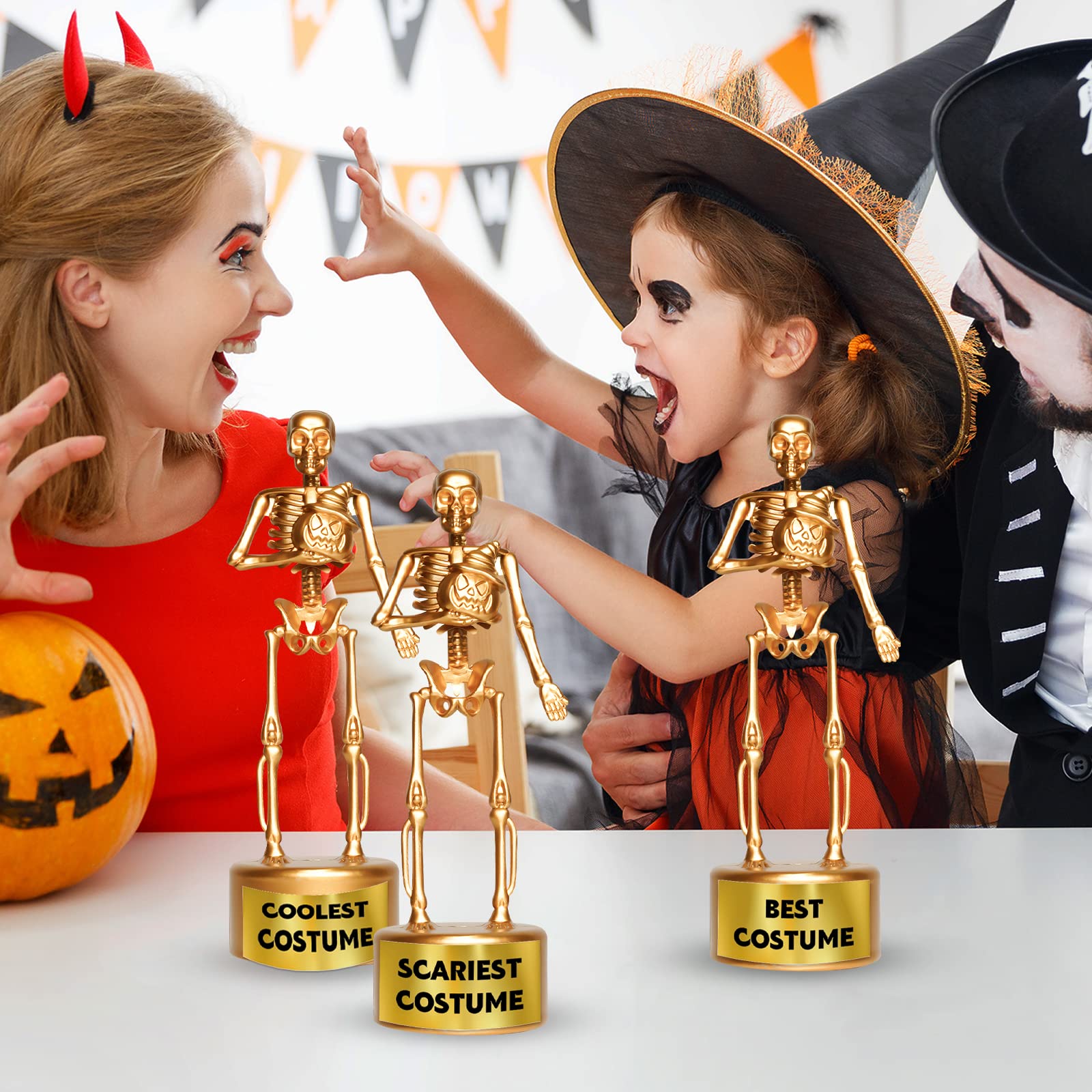 6 Halloween Best Costume Skeleton Trophy, Halloween Skull Party Favor Prizes, Halloween Party Supplies Gold Bones Game Awards, Costume Contest Event Trophy, School Classroom Rewards for Kids Age 3+