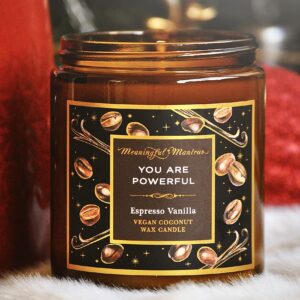 You are Powerful Coffee Shop Espresso Vanilla 8oz Aromatherapy Candle | 34 Hour Burn | Real Essential Oils and Coconut Wax